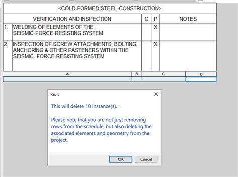 solved can not deleting a row in a schedule autodesk community