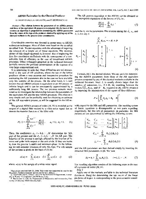 Pdf Arma Estimation By The Classical Predictor