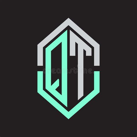 Qt Logo Monogram With Hexagon Shape And Outline Slice Style Stock
