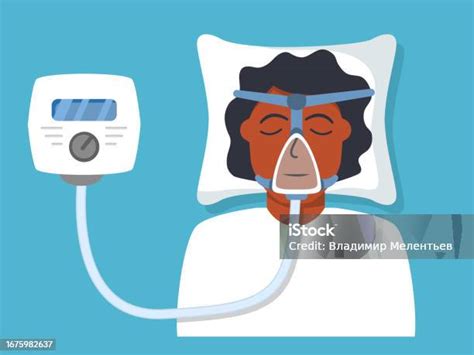 지속적인 기도 양압 폐쇄성 수면 무호흡증 아프리카계 미국인 남자가 침대에 누워 있다 Cpap 마스크 건강관리와 의술에 대한 스톡 벡터 아트 및 기타 이미지 Istock