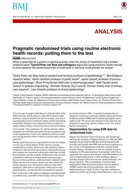 Pdf Pragmatic Randomised Trials Using Routine Electronic Health Records Putting Them To The Test