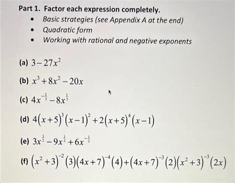 Solved Part 1 Factor Each Expression Completely Basic