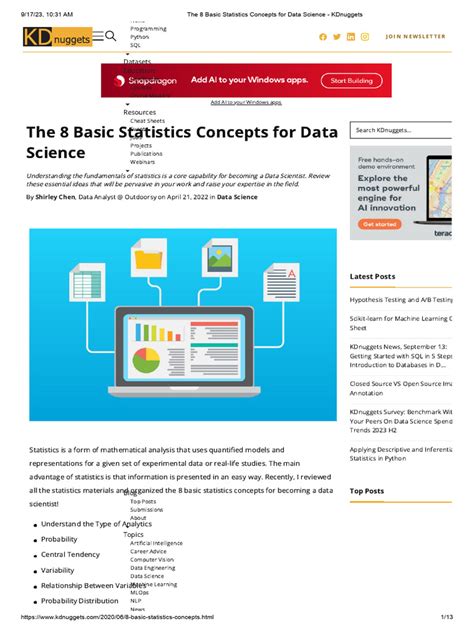 The 8 Basic Statistics Concepts For Data Science Kdnuggets Pdf
