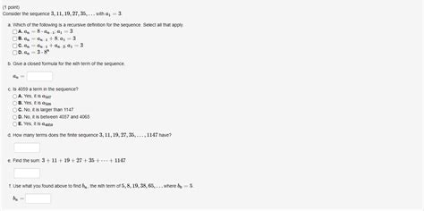 Solved 1 Point Consider The Sequence 3 11 19 27 35