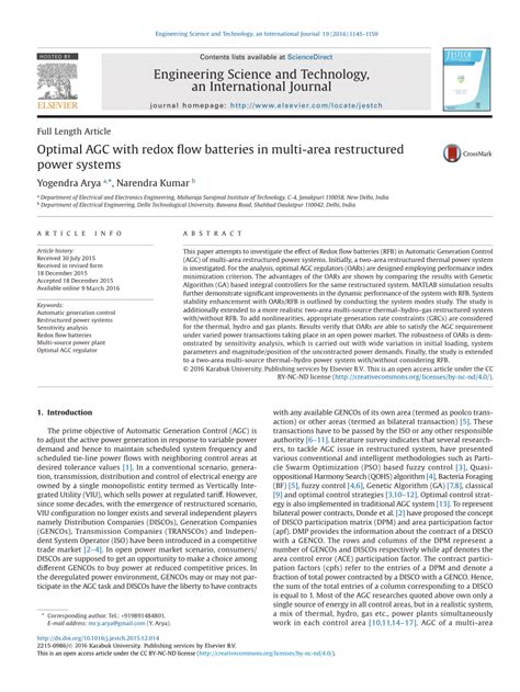 Pdf Optimal Agc With Redox Flow Batteries In Multi Area Restructured