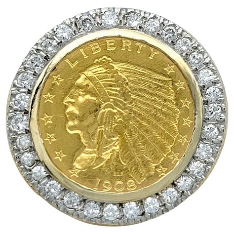 14k Gold Ring With A 22k 25 Dollar 1908 Indian Chief Head Coin Bezel