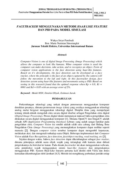 Pdf Facetracker Menggunakan Metode Haar Like Feature Dan Pid Pada
