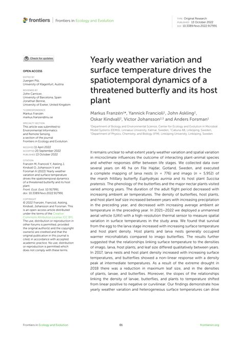 Pdf Yearly Weather Variation And Surface Temperature Drives The Spatiotemporal Dynamics Of A