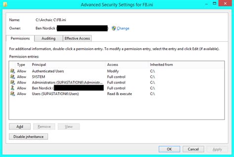 permissions ntfs allow only one user super user