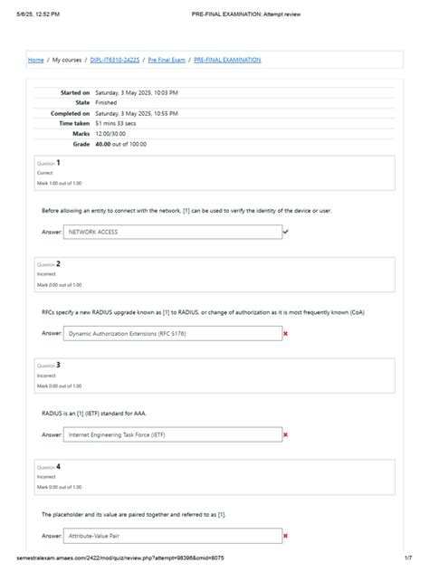 Pre Final Examination Attempt Review Pdf Radius Internet