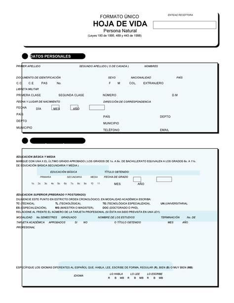 X1 Formato Unico Hoja De Vida Persona Gobierno Formato Único Hoja De