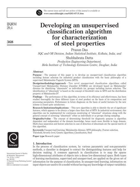 developing an unsupervised classification algorithm for