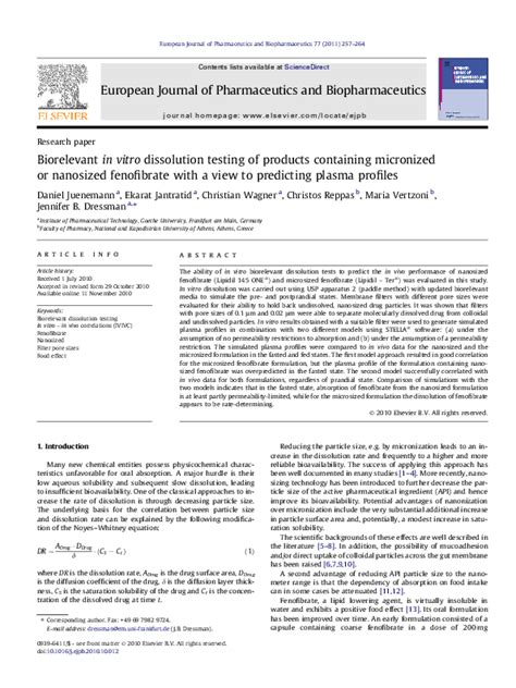 Pdf Biorelevant In Vitro Dissolution Testing Of Products Containing Micronized Or Nanosized