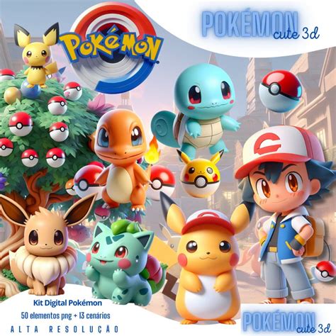 Pokemon 3d Kit Digital Elementos Em Png 06114 Elo7