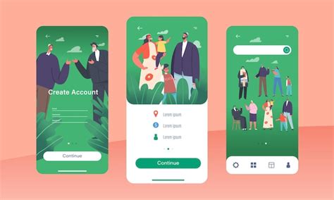 전통적인 유대인 가족 모바일 앱 페이지 온보드 화면 템플릿 정통 유대인 부모 할아버지와 자녀 관계 프리미엄 벡터