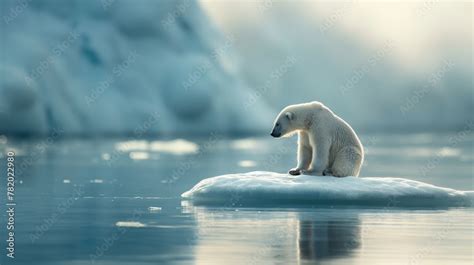 Lonely Polar Bear Sitting Alone On A Small Ice Floe Somewhere In The