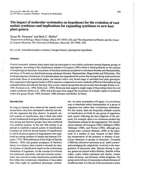 Pdf The Impact Of Molecular Systematics On Hypotheses For The Evolution Of Root Nodule