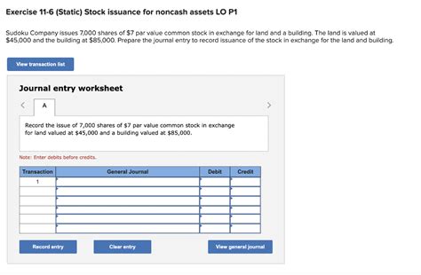 Solved Exercise Static Stock Issuance For Noncash Chegg