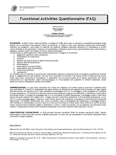 Functional Activities Questionnaire Faq Pfeffer Et Al 1982 Pdf