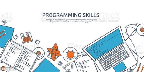 줄지어 프로그래밍하지 코딩하기 외형선 평편 컴퓨팅 배경기술 코드 하드웨어 소프트웨어 0명에 대한 스톡 벡터 아트 및 기타 이미지 Istock