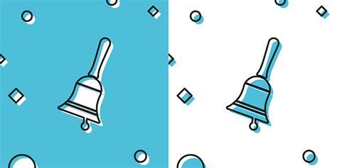 파란색과 흰색 배경에 격리 된 검은 색 벨 아이콘입니다 알람 기호 서비스 벨 핸드 벨 기호 알림 기호입니다 임의 동적 셰이프 벡터 일러스트레이션 가능성에 대한 스톡 벡터