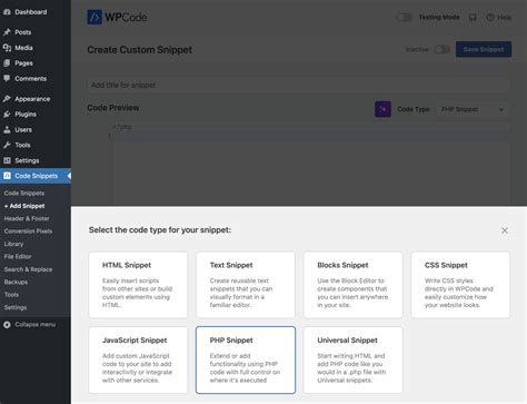 Introducing Tabbed Interface And Redesigned Code Type Picker In Wpcode