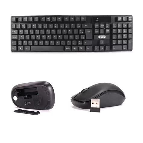 Kit Teclado E Mouse Sem Fio RF GHz Knup Preto Abc Fixadores E Organizadores Para Cabos