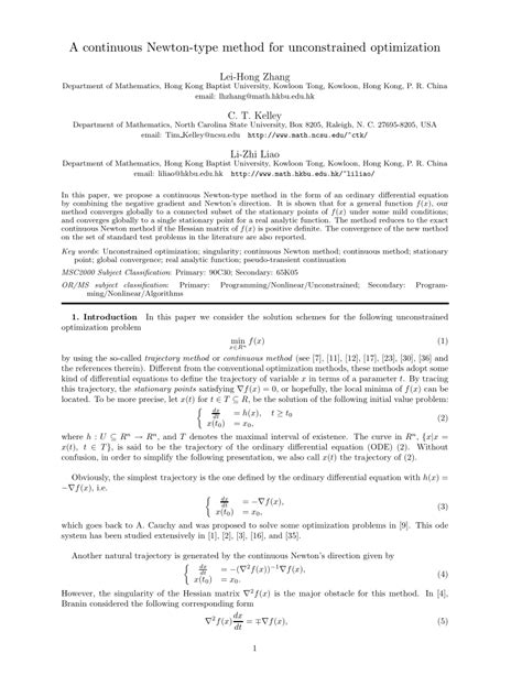 pdf a continuous newton type method for unconstrained optimization