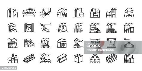 공장 및 제조 라인 아이콘 세트 개체의 그룹입니다 산업 자동화 제품 라인 기계 아이콘에 대한 스톡 벡터 아트 및 기타 이미지 아이콘 건설 산업 원자력 발전소 Istock