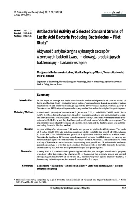 Pdf Antibacterial Activity Of Selected Standard Strains Of Lactic