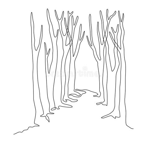Landscape Park With Path And Trees Continuous Line Drawing Illustration Stock Illustration