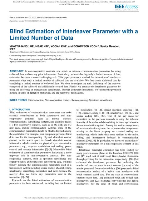Pdf Blind Estimation Of Interleaver Parameter With A Limited Number Of Data