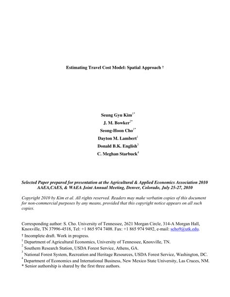 Pdf Estimating Travel Cost Model Spatial Approach