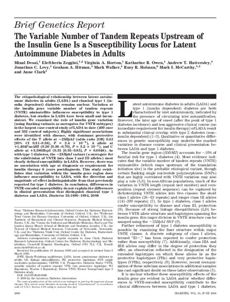 Pdf The Variable Number Of Tandem Repeats Upstream Of The Insulin Gene Is A Susceptibility