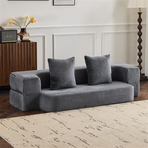 Convertible Sofa Bed Boneless Sleeper Sofa With 2 Pillowsmodern Teddy
