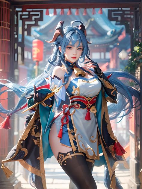 파란색과 흰색 옷을 입은 여자가 칼을 들고 있다 Seaart Ai