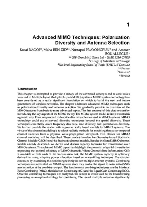 Pdf Advanced Mimo Techniques Polarization Diversity And Antenna Selection