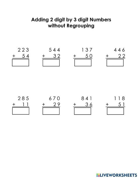 Adding 2 Digit By 3 Digit Numbers Worksheet Live Worksheets Worksheets Library