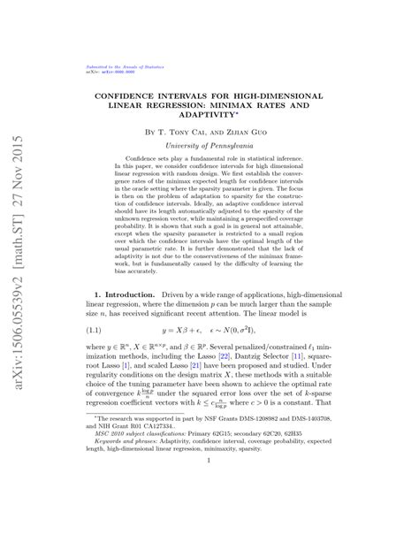 Pdf Confidence Intervals For High Dimensional Linear Regression