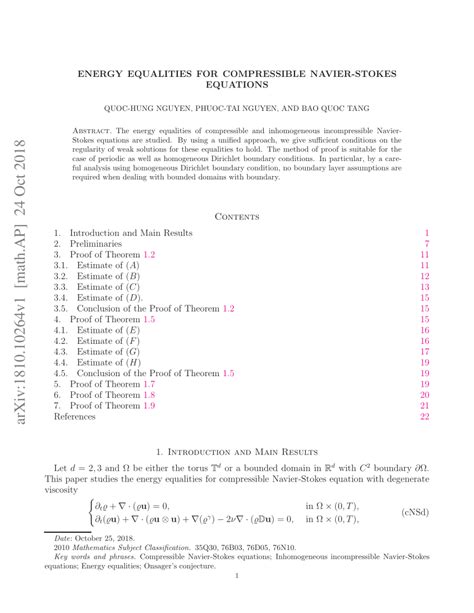 Pdf Energy Equalities For Compressible Navier Stokes Equations