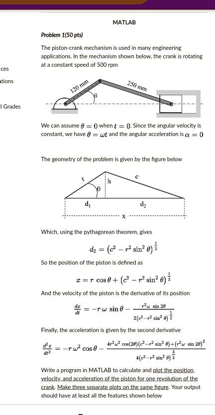 SOLVED MATLAB Problem Pts The Piston Crank Mechanism Used In Many Engineering