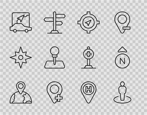 Set Line Location On The Globe With Person Compass City Map Navigation Push Pin Helicopter