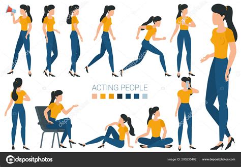 Young Woman Character Gestures And Poses Stock Vector By ©mustahtar