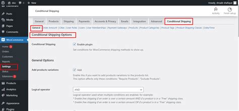 Conditions Shipping Options Wpfactory