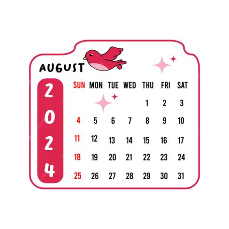 2024년 8월 달력 벡터 팔월 2024년 달력 Png 일러스트 및 벡터 에 대한 무료 다운로드 Pngtree