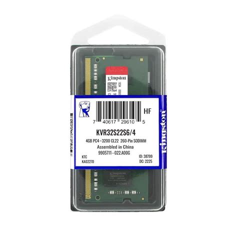 Kingston 4gb Ddr4 3200 Mhz Notebook Ram Bellek Kvr32s22s6 4