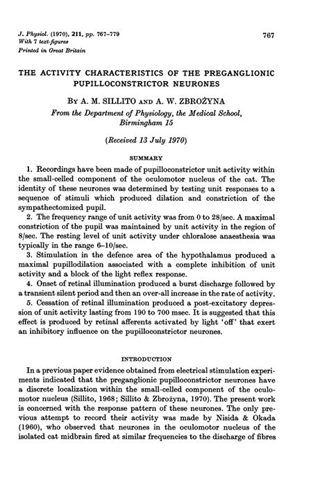 The Activity Characteristics Of The Preganglionic Pupilloconstrictor Neurones Pmc