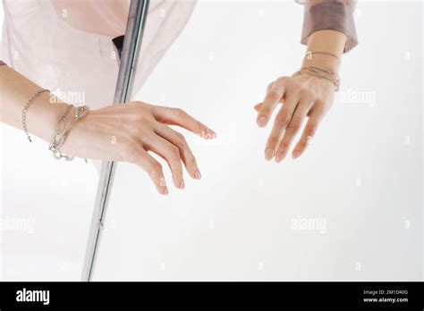 Self Realization Portrait Woman In Mirror Image Unusual Strange Pretty