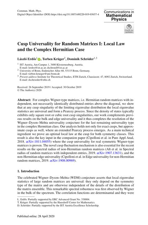 Pdf Cusp Universality For Random Matrices I Local Law And The
