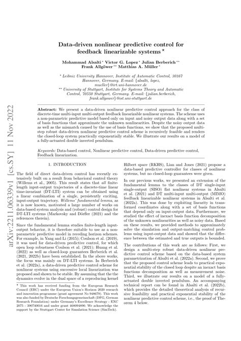 pdf data driven nonlinear predictive control for feedback
